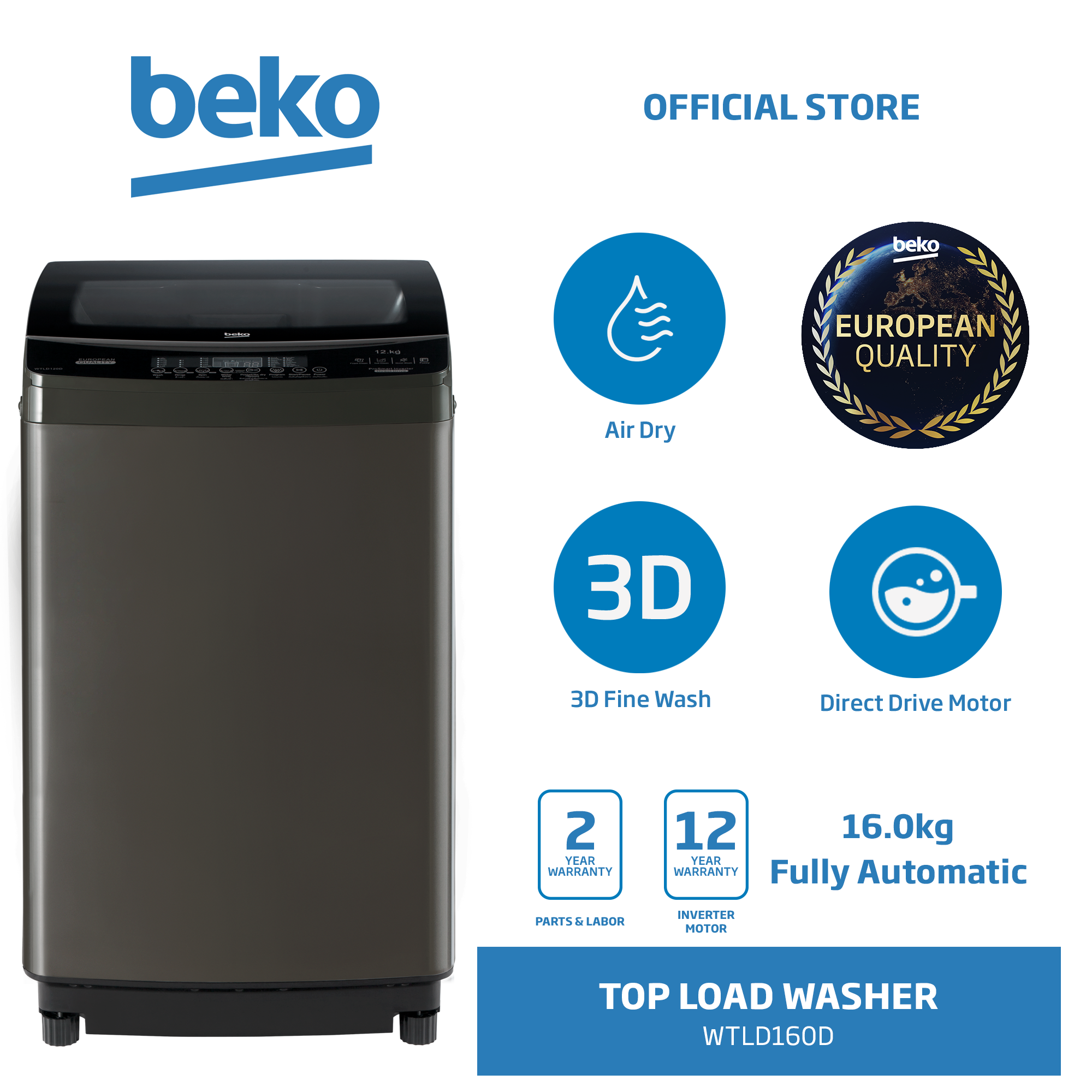 Beko Washing Machine 16.0kg Inverter Top Load WTLD160D | Lazada PH