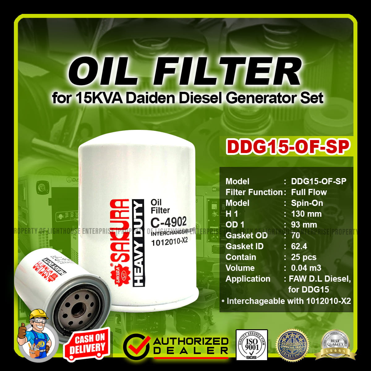 Sakura Oil Filter for DAIDEN Water-cooled Diesel Generator Set ...