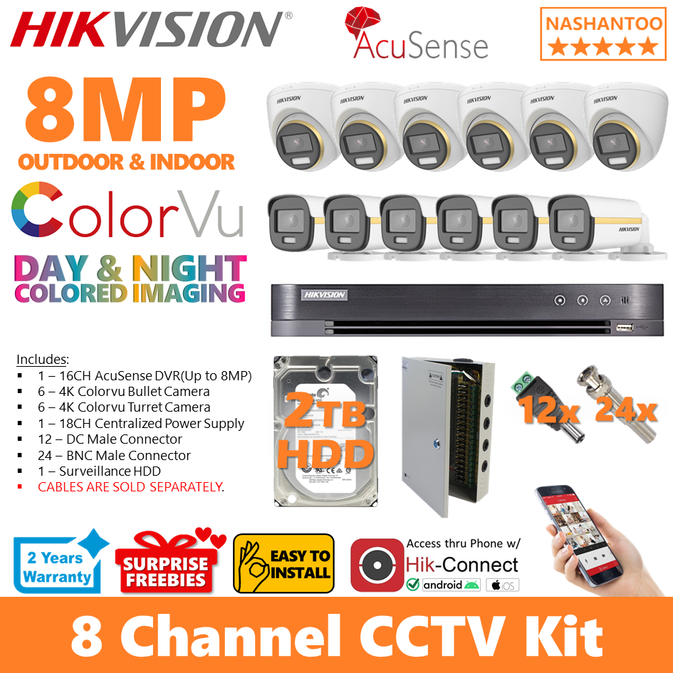 Hikvision 16Channel 8MP/4K AcuSense ColorVu 12Cameras (6 Outdoor Bullet ...