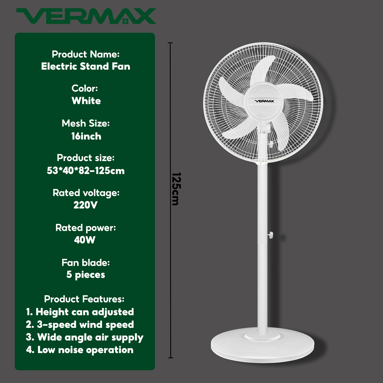 Vermax Stand Fan Strong Motor Wide Angle Air Supply Industrial Stand ...
