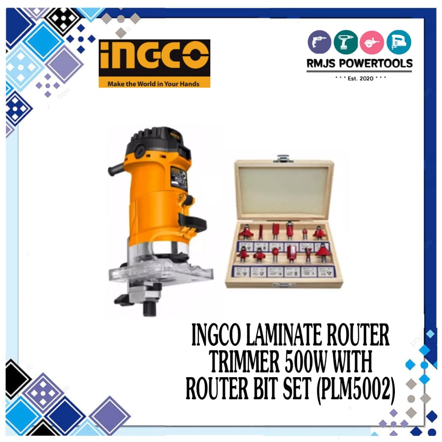 INGCO LAMINATE ROUTER TRIMMER 500W WITH ROUTER BIT SET (PLM5002 ...
