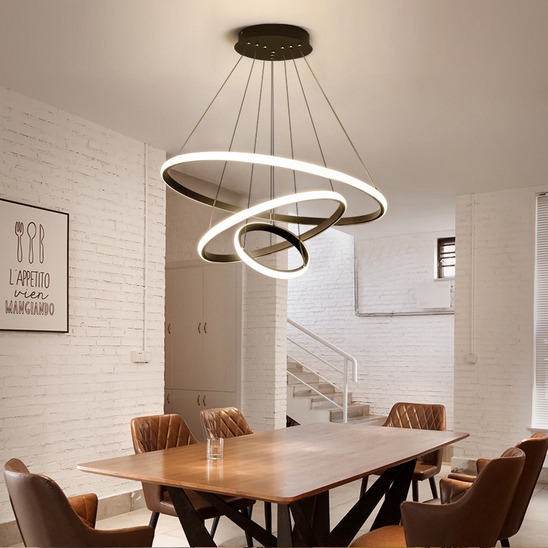 Led Three Ring Lamp Living Dining Room Light Modern Chandelier Stair ...