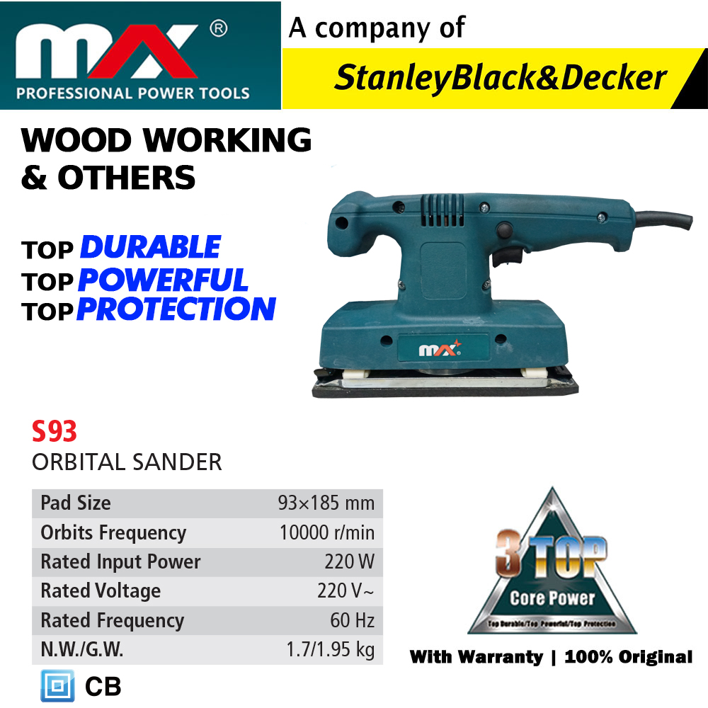 MAX Power tools Max S93 Orbital Sander 220W (a company of STANLEY Black ...