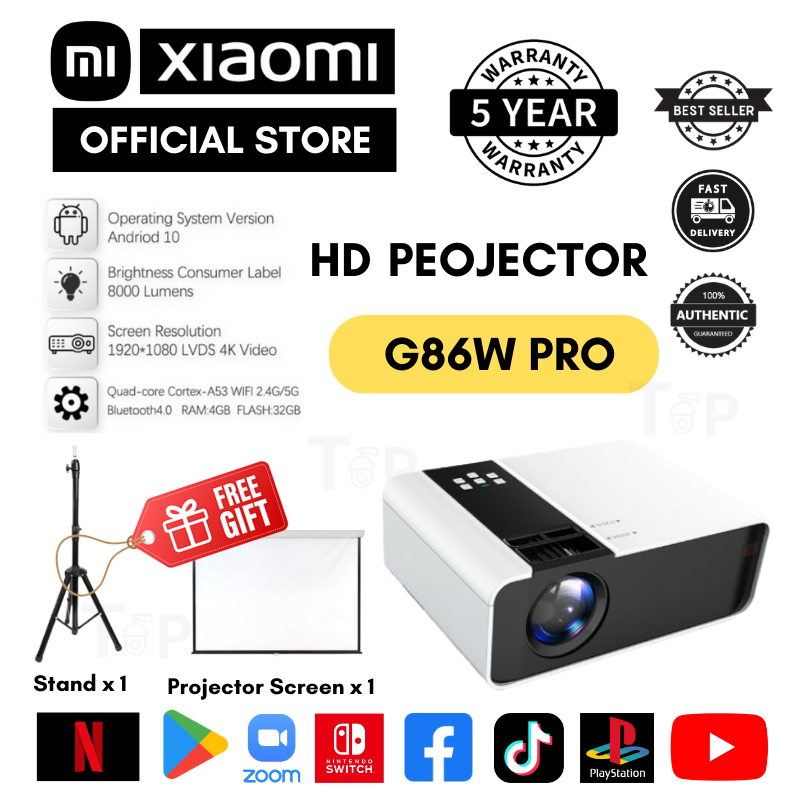 XIAOMI Projector 4K HD Portable Projector G86W 6000 Lumens Android ...