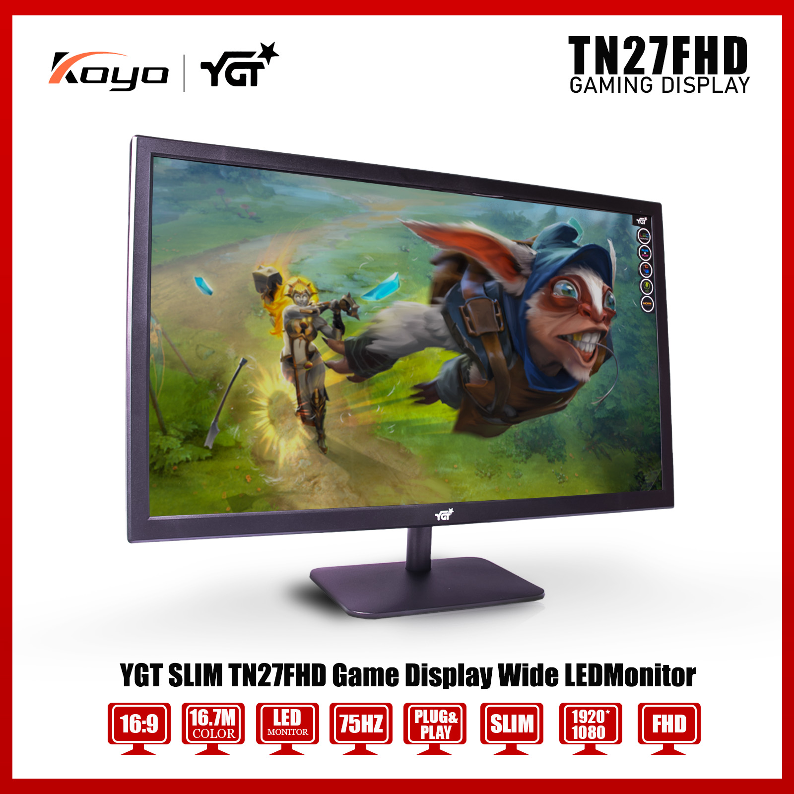 YGT TN27FHD-GD MONITOR 75Hz Game Display Wide LED Monitor Black | Lazada PH