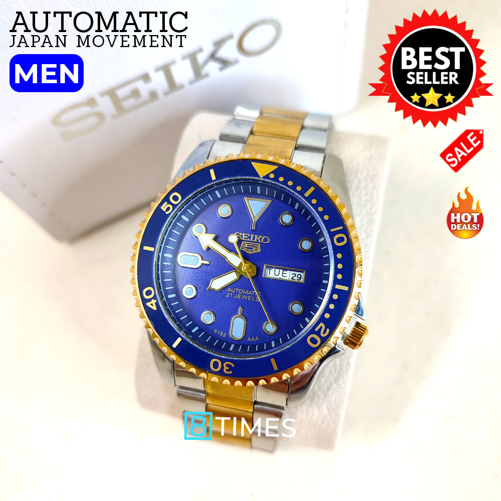 Seiko 5 Silver Gold Blue Dial 21 Jewels With Date Automatic Watch for ...