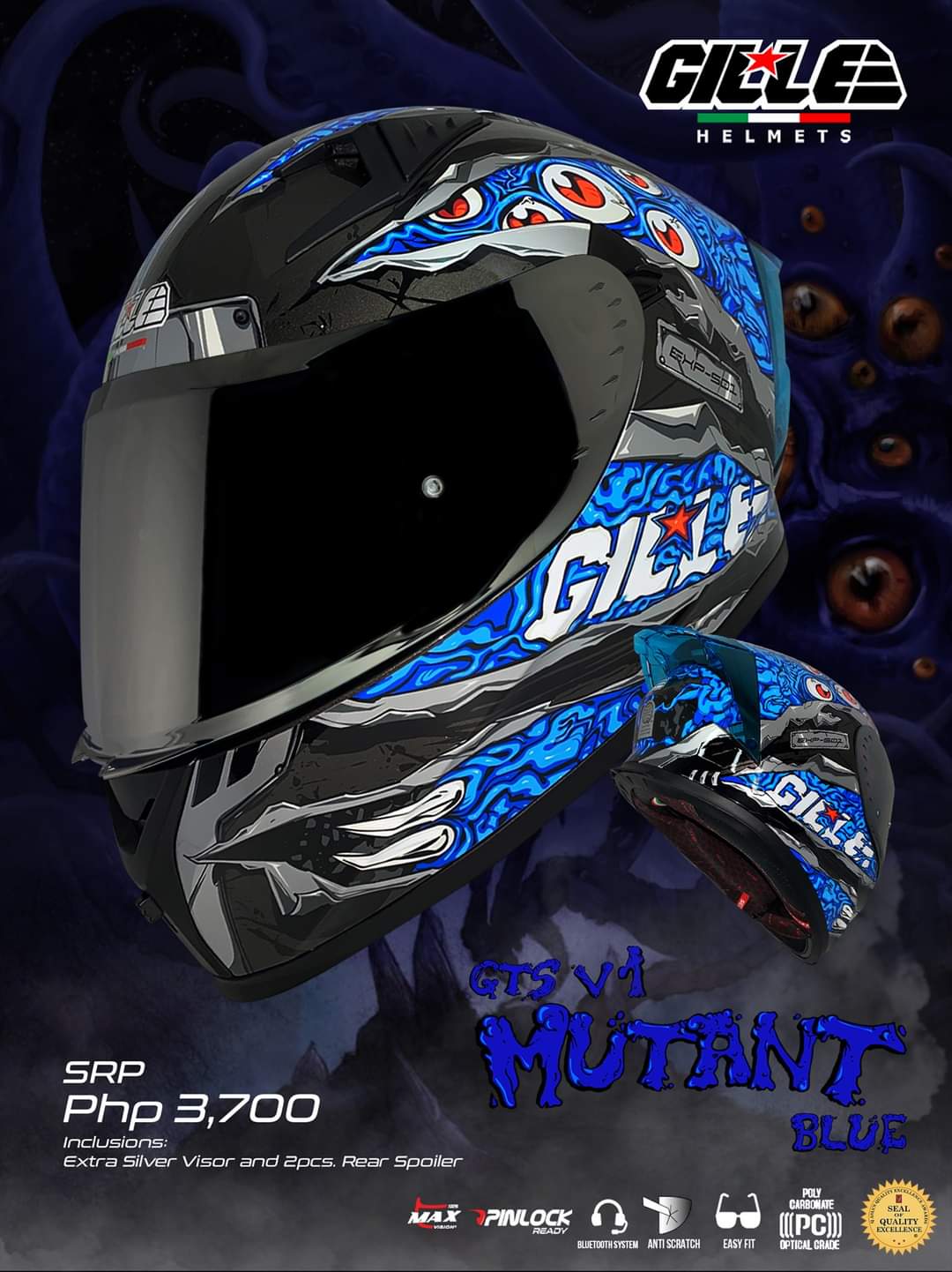 GILLE Full Face 135 Mutant Blue with Bluetooth System GTS-V1 | Lazada PH