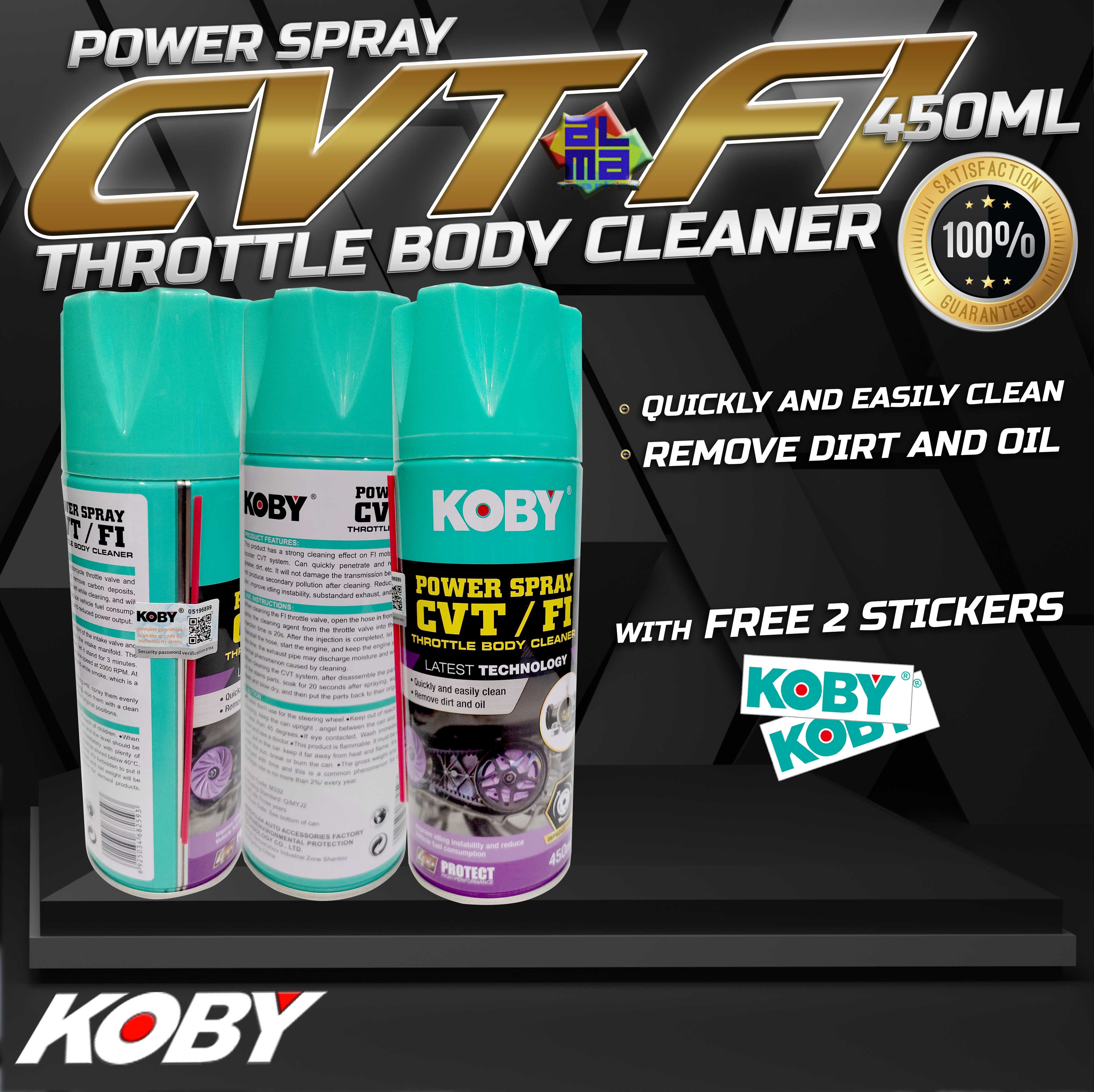 KOBY POWER SPRAY CVT/FI THROTTLE BODY CLEANER 450ML CVT CLEANER POWER ...