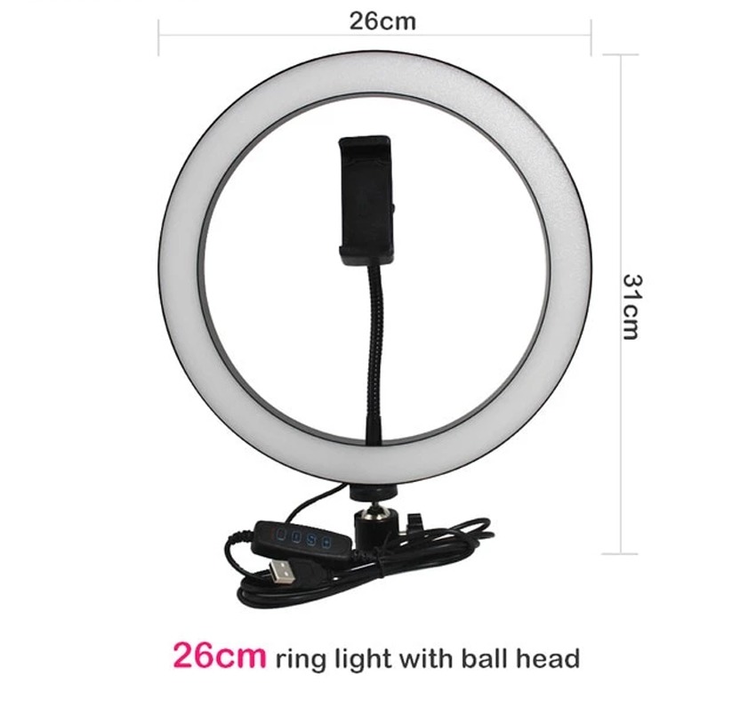 RK21 10'' / 26cm Selfie Ring Light Dimmable LED Ringlight Photo Studio ...