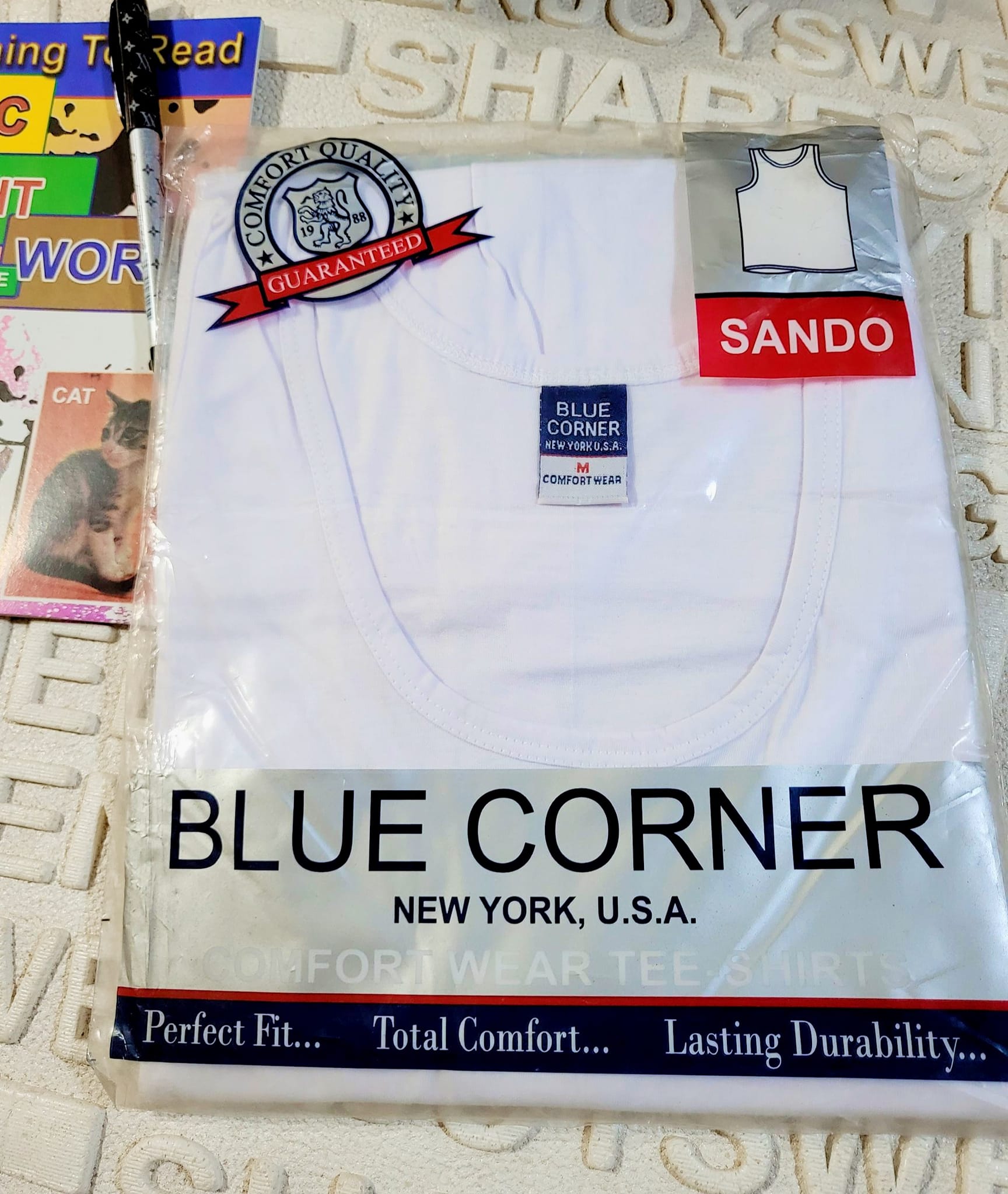 Sando White for Men BLUE CORNER cotton design | Lazada PH