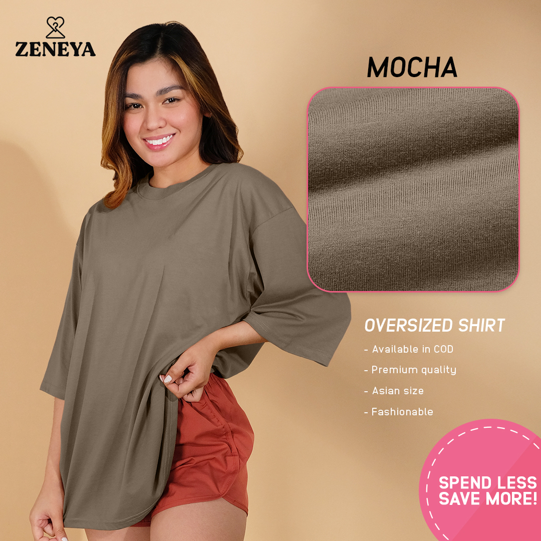 Zeneya Plain Oversized Shirt Tshirt For Women Neutral Earth Colors Black White Khaki Tan Clay ...