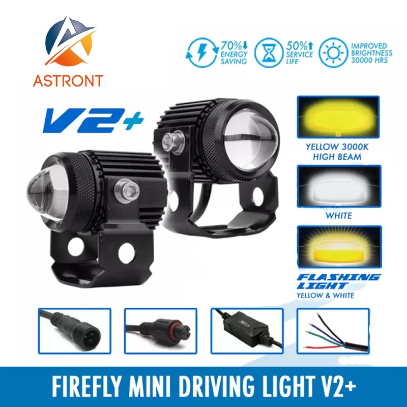 Mini Driving LED Light Headlight V2 with Fan (4 Wires) 3 Lights Modes 1 ...