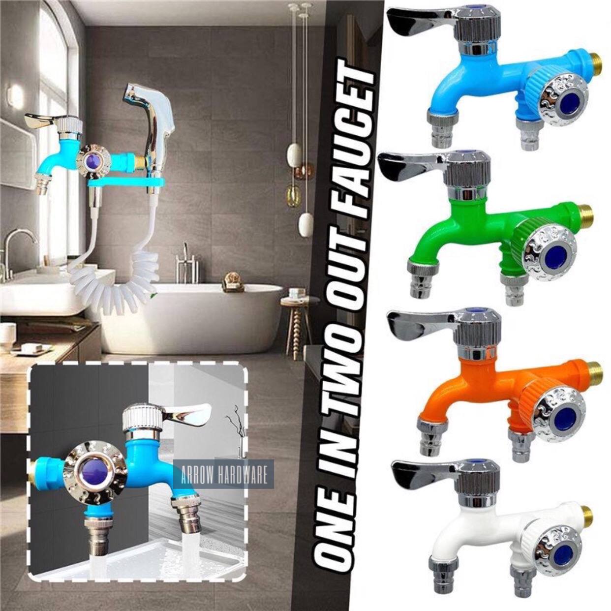 Dual Control Double Outlet Water Tap 1/2" Universal Interface Plastic ...