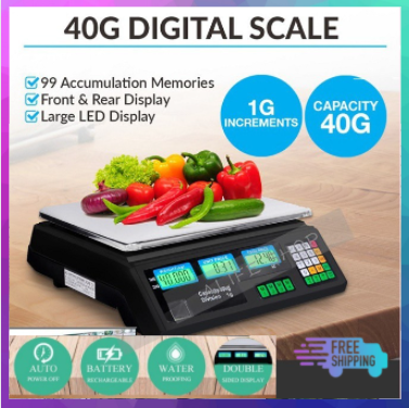 88LB 40KG Electronic Price Computing Scale, Digital Deli Food Produce ...