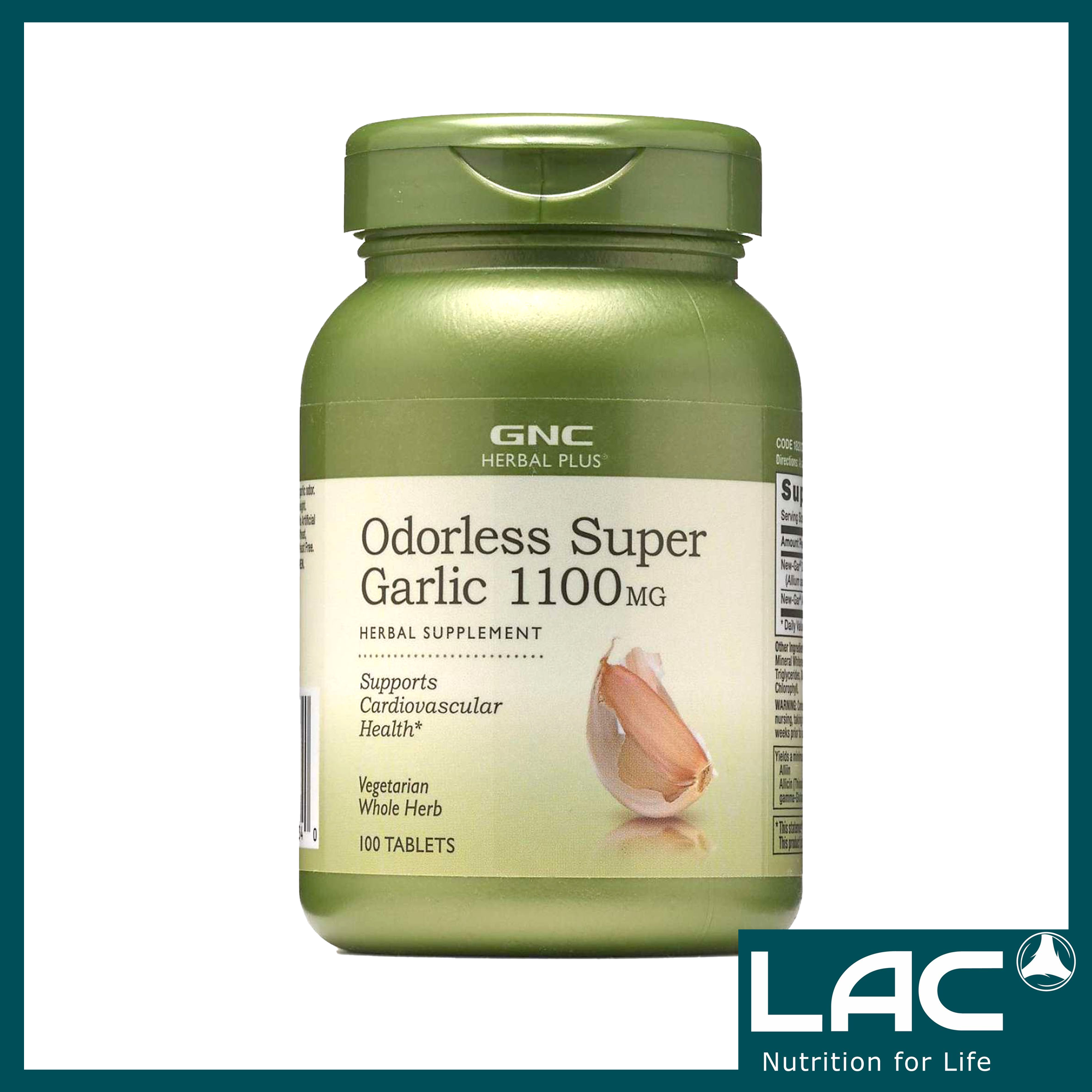 GNC HERBAL PLUS® Odorless Super Garlic 1100mg 100 vegitabs (Best by ...