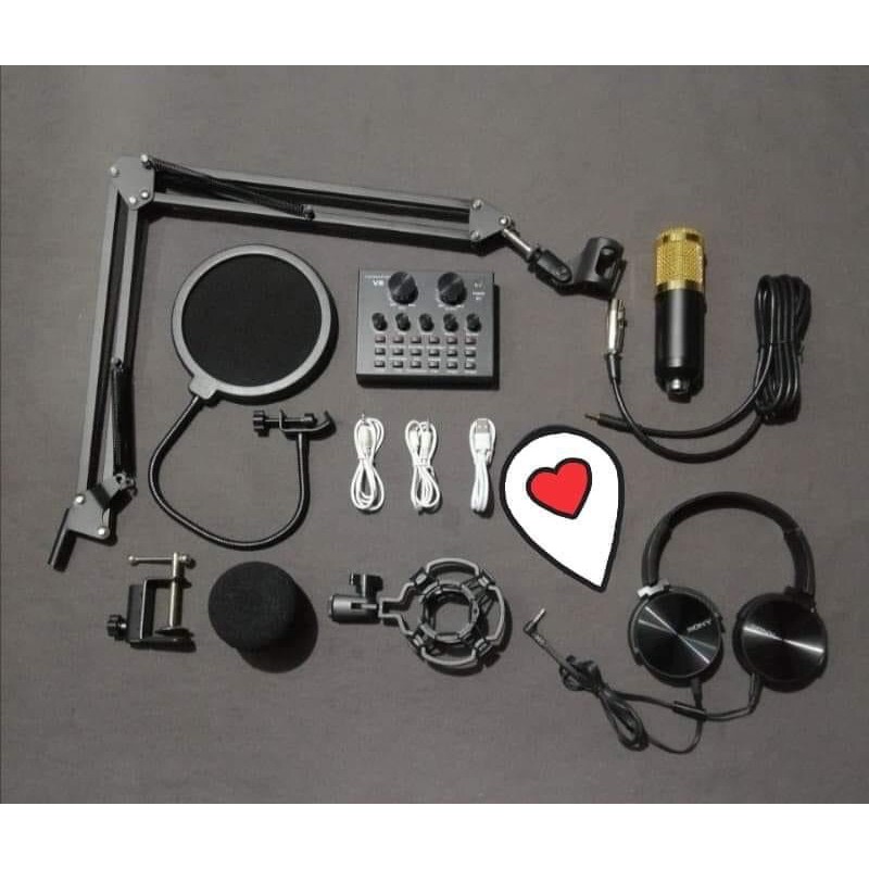 mic stand with phone holder MICROPHONE CONDENSER SET with V8 SOUNDCARD ...