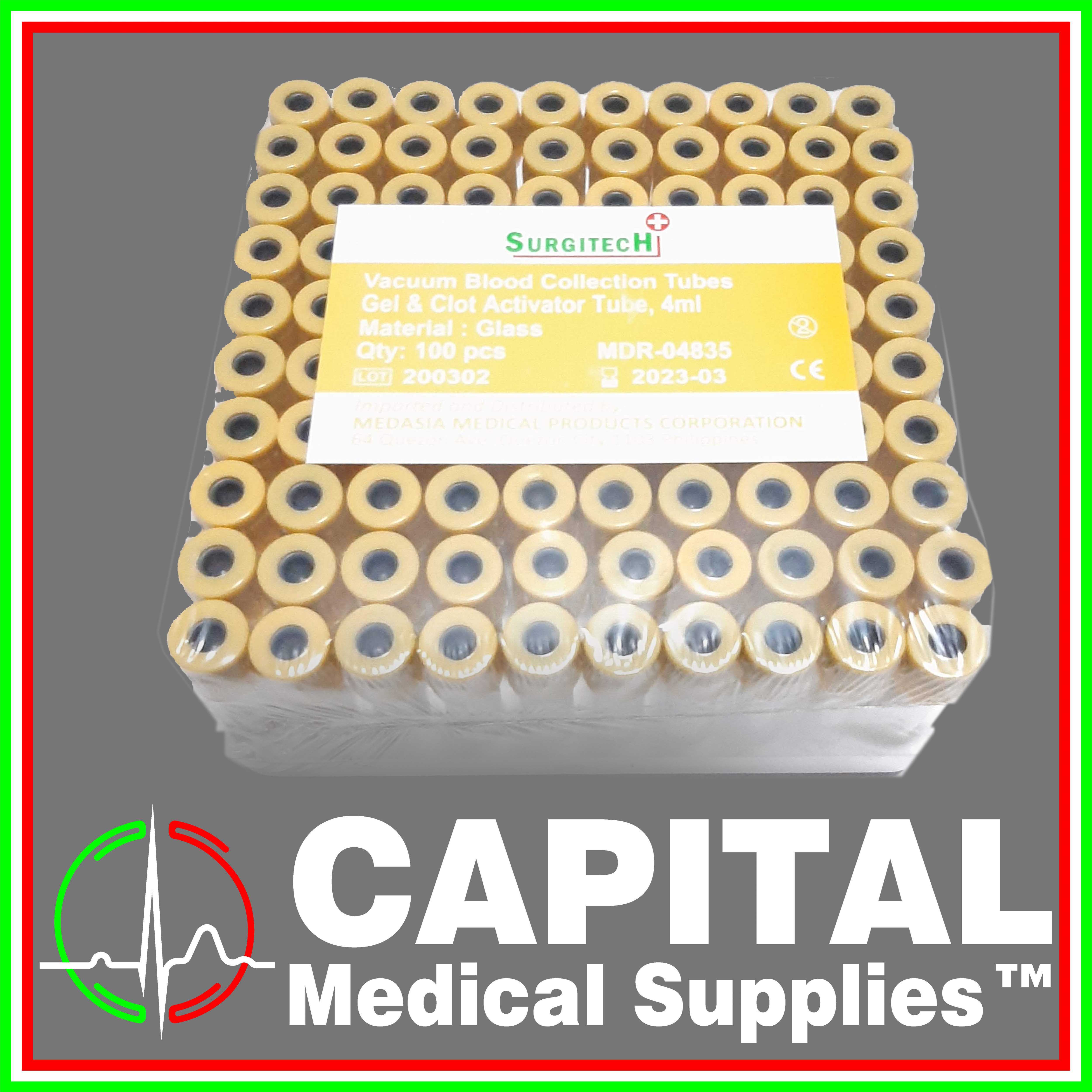 Vacuum Blood Collection Tube Yellow Top (Gel and Clot Activator) 100 ...
