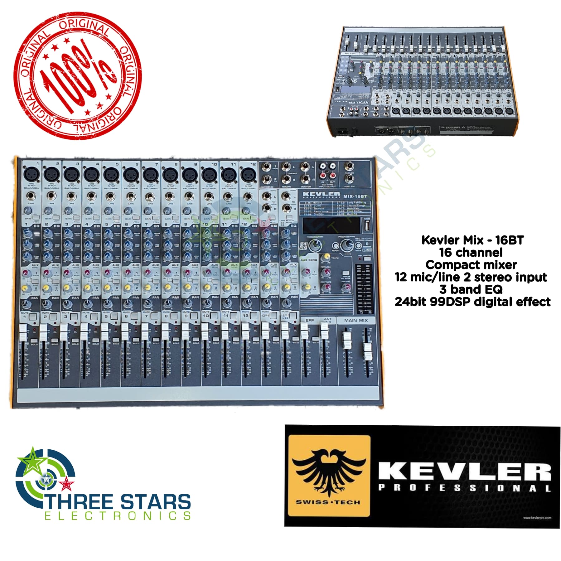 Kevler MIX-16BT Professional Mixer with 16 Channel 12 Mic / Line 2 Aux ...