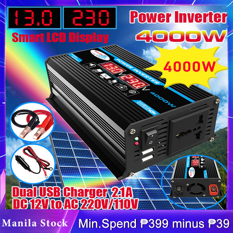 【COD】Solar Power Inverter 12V to 220V DC to AC 4000W Peak Power Car ...
