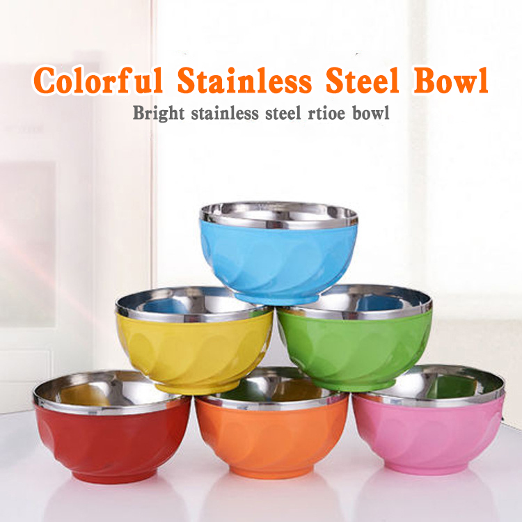 【COD】13cm Colorful Stainless Steel Bowl Double-Walled Anti-scalding ...