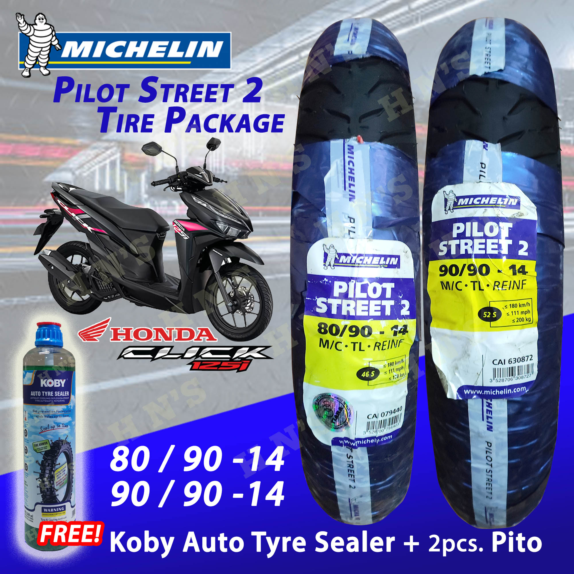 MICHELIN Pilot Street 2 Tire Set for Honda Click 125i 2 pcs ( with FREE ...