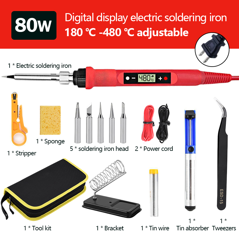 15 in 1 Soldering Iron Set 80W Electronic Iron Kit 180-480°C Adjustable ...