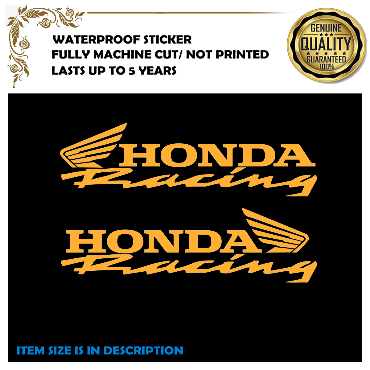 HONDA RACING STICKER for Motorcycle 2pcs/ left and right; Waterproof ...