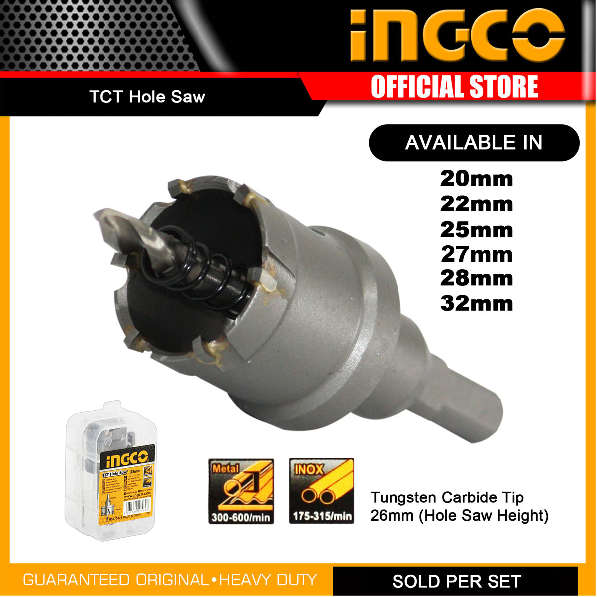 INGCO TCT Hole Saw Holesaw for Stainless Steel 20mm - 32mm SOLD PER ...