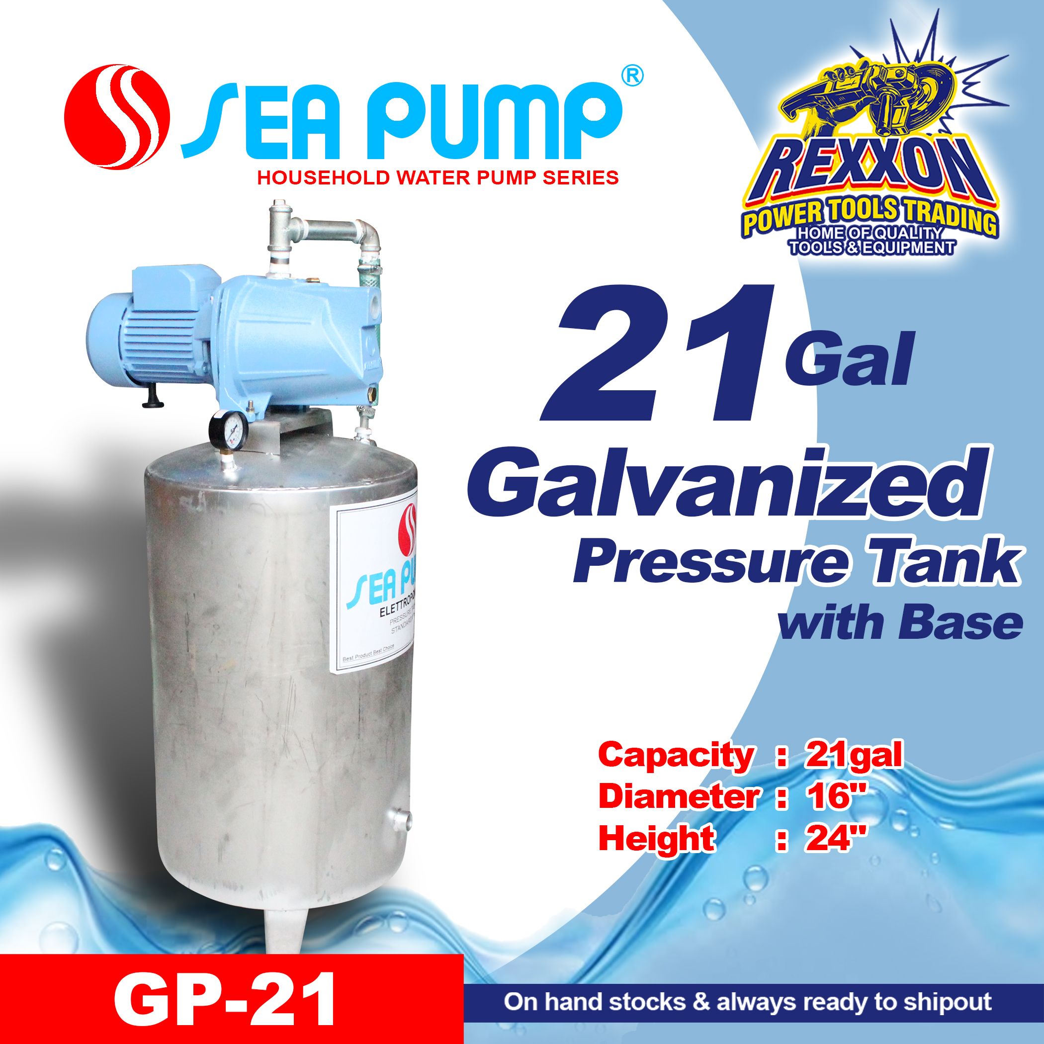 SEA PUMP 21 gallon Galvanized Pressure Tank with Base GP-21 Rexxon ...