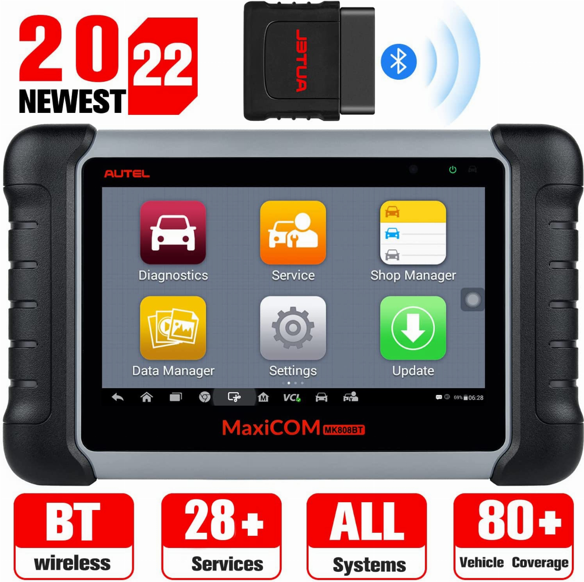 Autel Scanner MaxiCOM MK808BT Car Diagnostic Scan Tool, 2022 Upgraded ...
