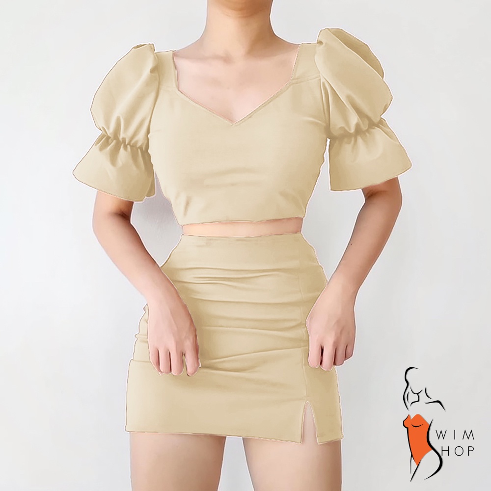 SS LULU Puff Sleeve Tops Coordinate Set Croptop and Skirt Terno wts029 ...