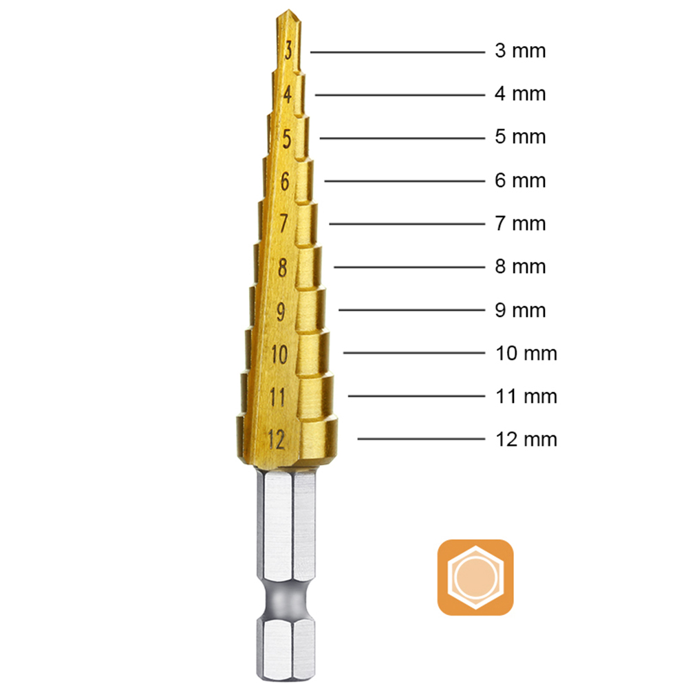 Hss Titanium Coated Hex Shank Step Drill Bit Heavy Duty Cone Hole ...