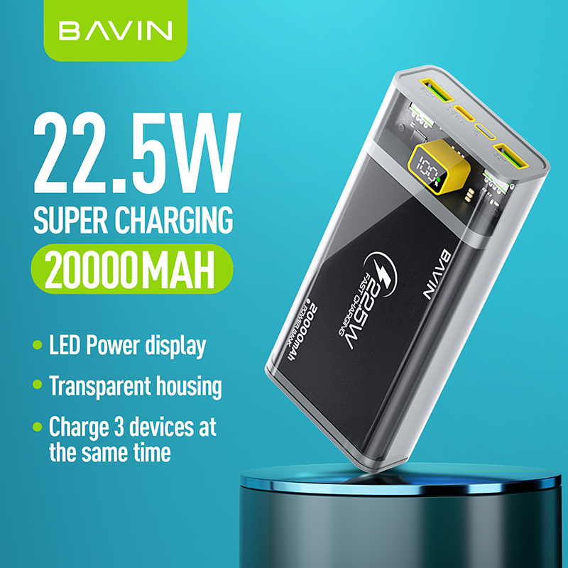 BAVIN PC002 20000 mAh 22.5W PD+QC3.0 two-way fast charge portable power supply with digital ...