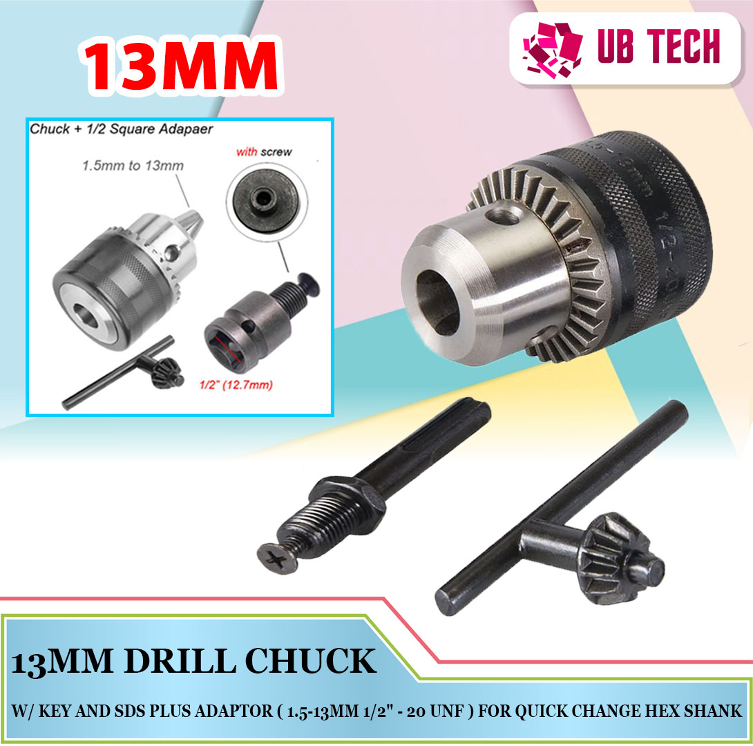 Drill Chuck w/ Key and SDS Plus Adaptor ( 1.5-13mm 1/2" - 20 UNF ) for ...