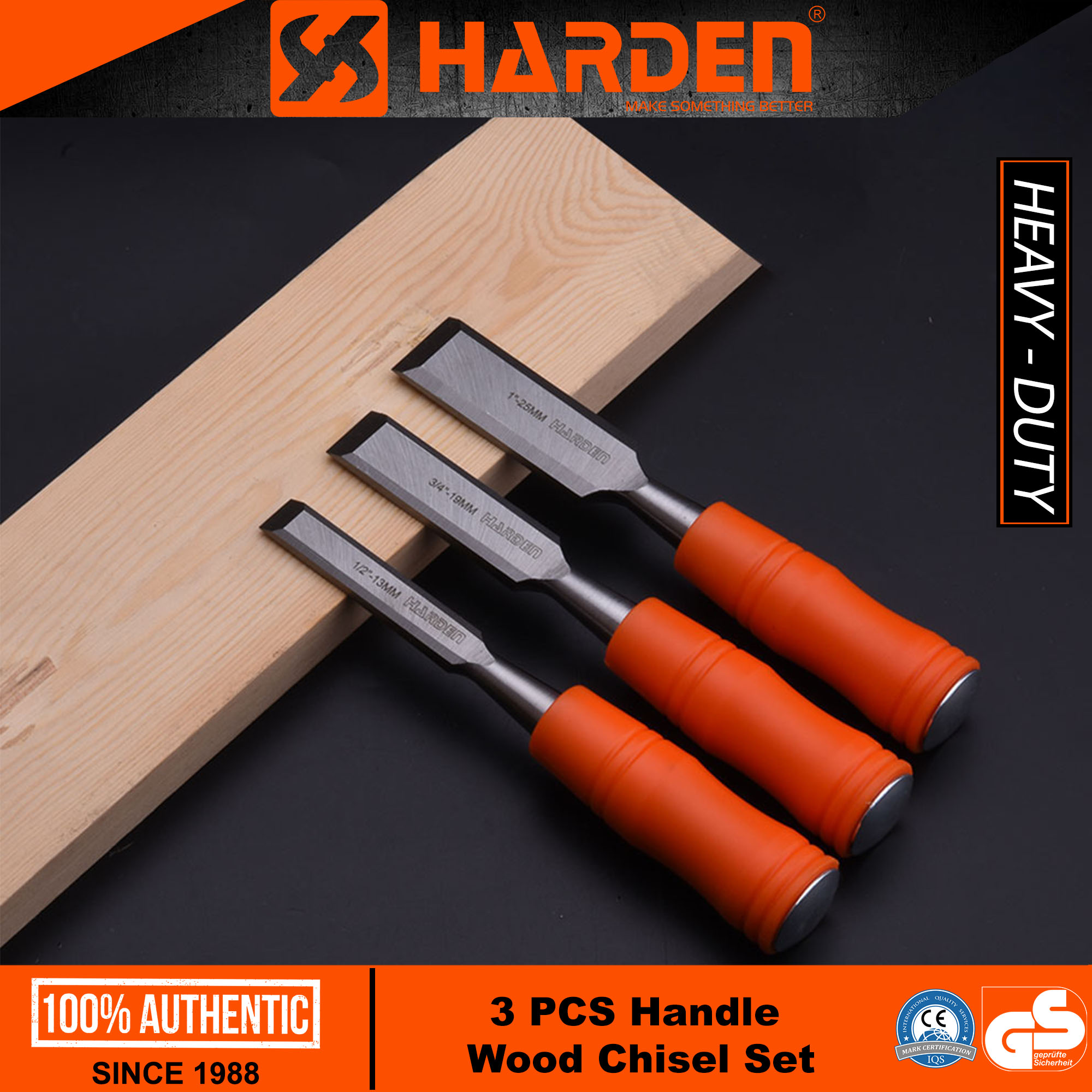 Harden 611001 3Pcs Orange Circular Handle Wood Chisel Set Woodwork CRV ...