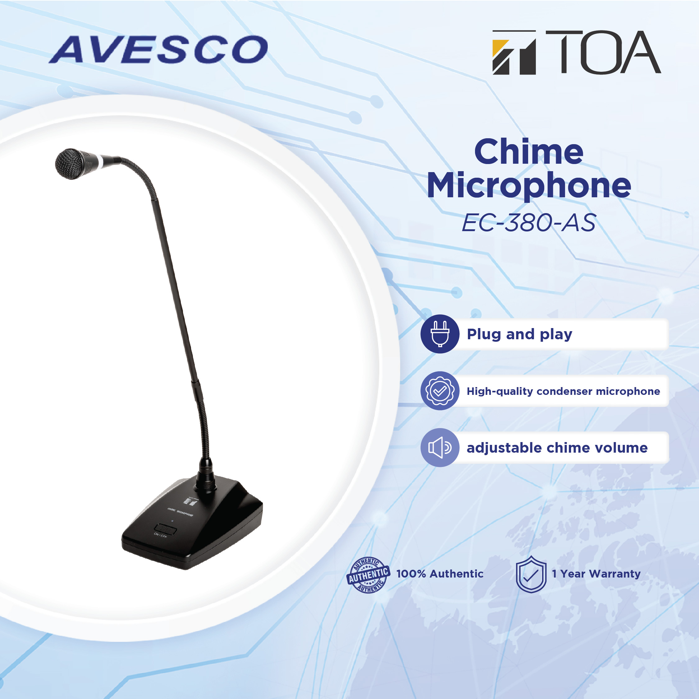 TOA EC-380-AS Chime Microphone | Condenser | Intercom Phone | Avesco ...