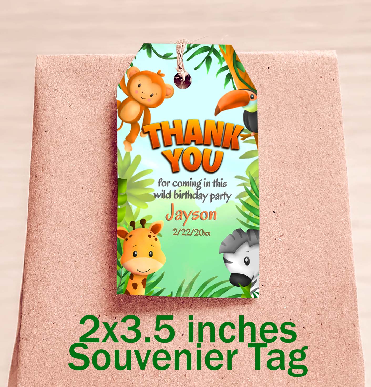Safari Themed Birthday Souvenir Tag - Cute Zoo Forest Animals ...