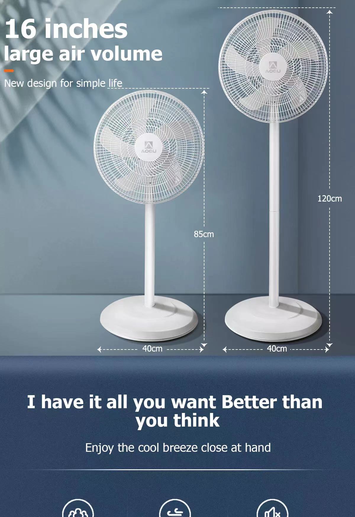 Electric fan 16 inch standard vertical fan portable desk fan household ...