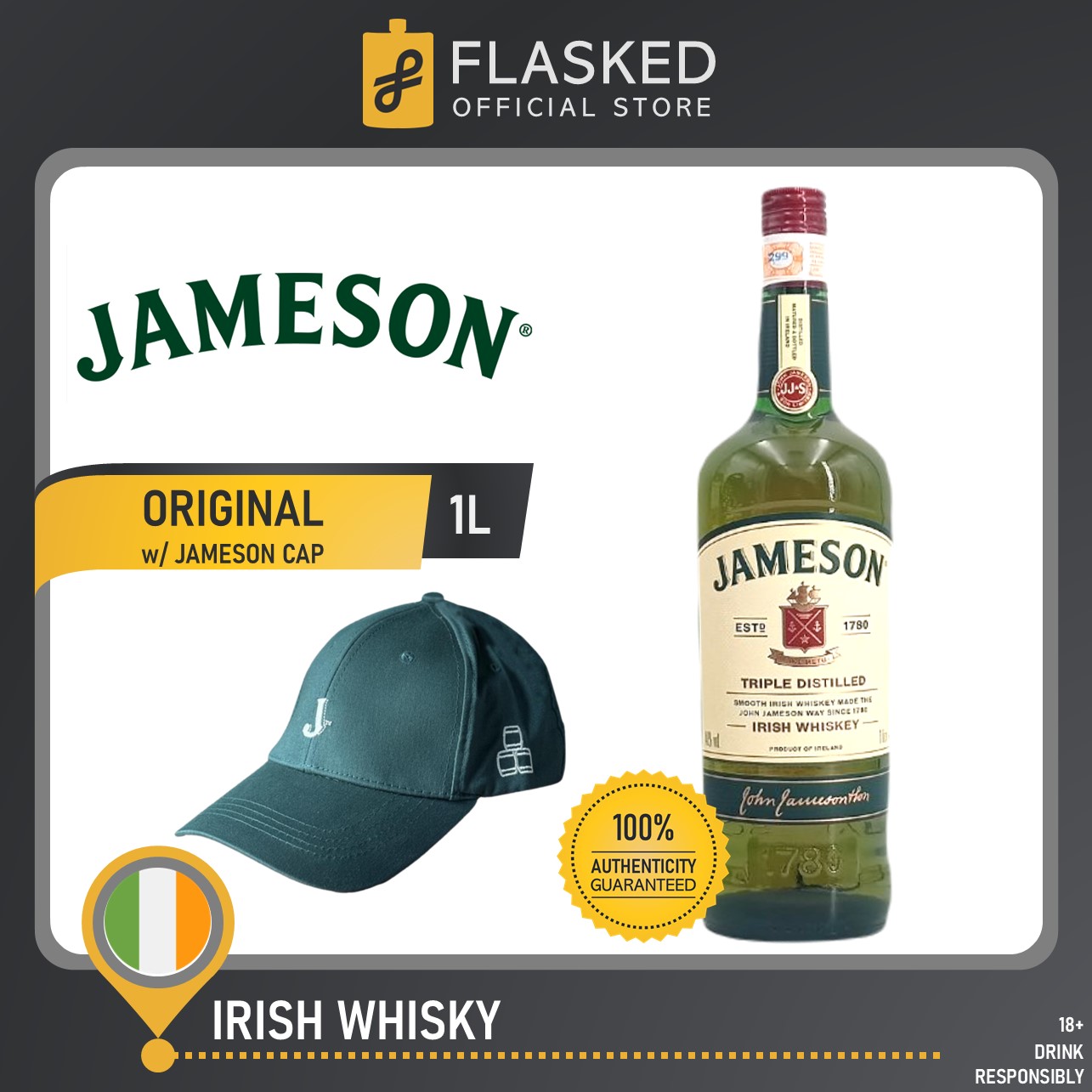 Jameson Irish Whiskey 1L w/ Free Jameson Cap | Lazada PH
