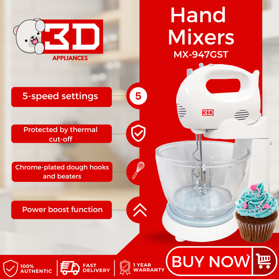 3D MX-947GST 5-Speed Stand Mixer with Glass Bowl 5L | Lazada PH