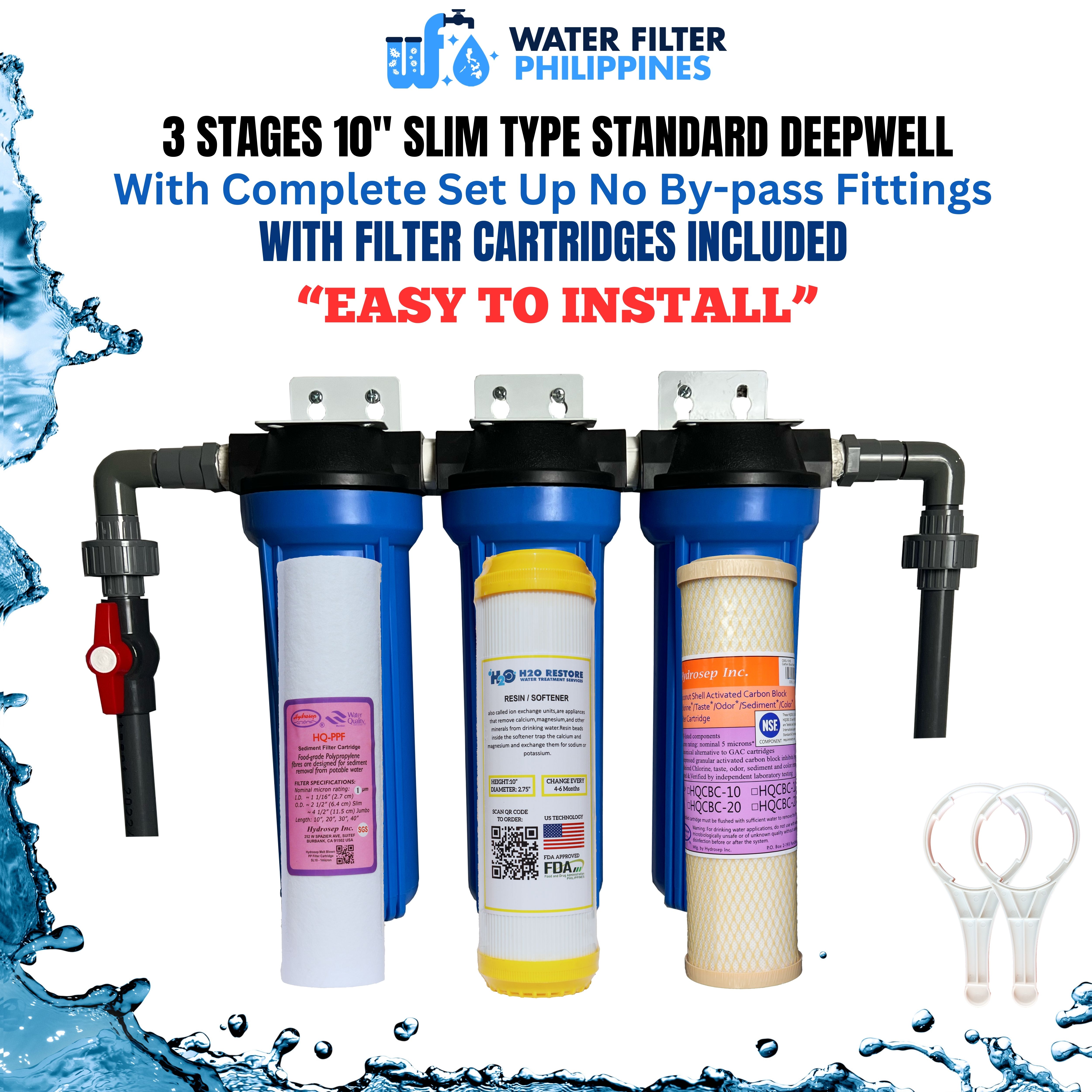 Water Filtration System 3 Stages 10" Slim Type Deepwell Standard Set Up ...
