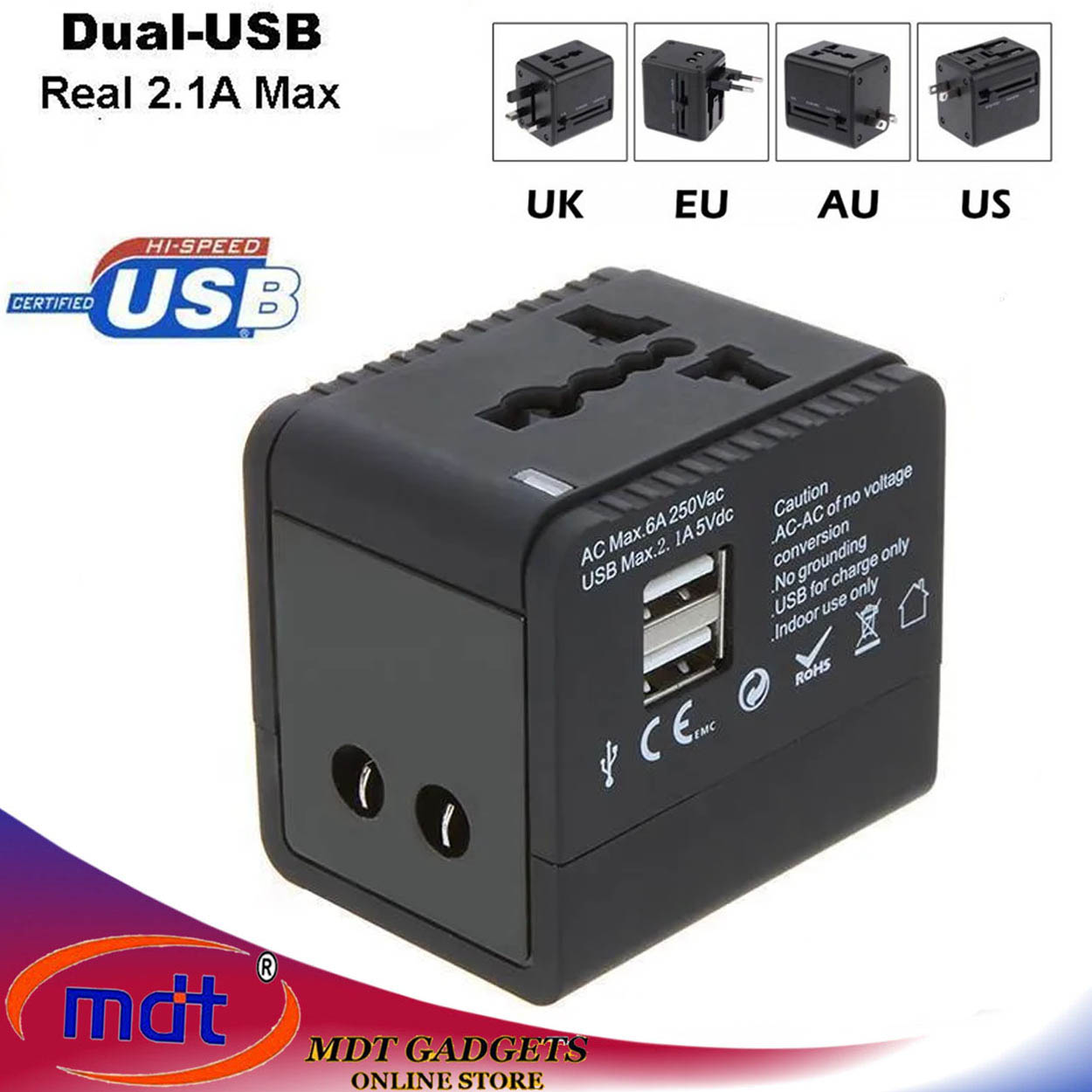 Universal Travel Adapter | Built-in Dual USB Charger | Universal Plug ...