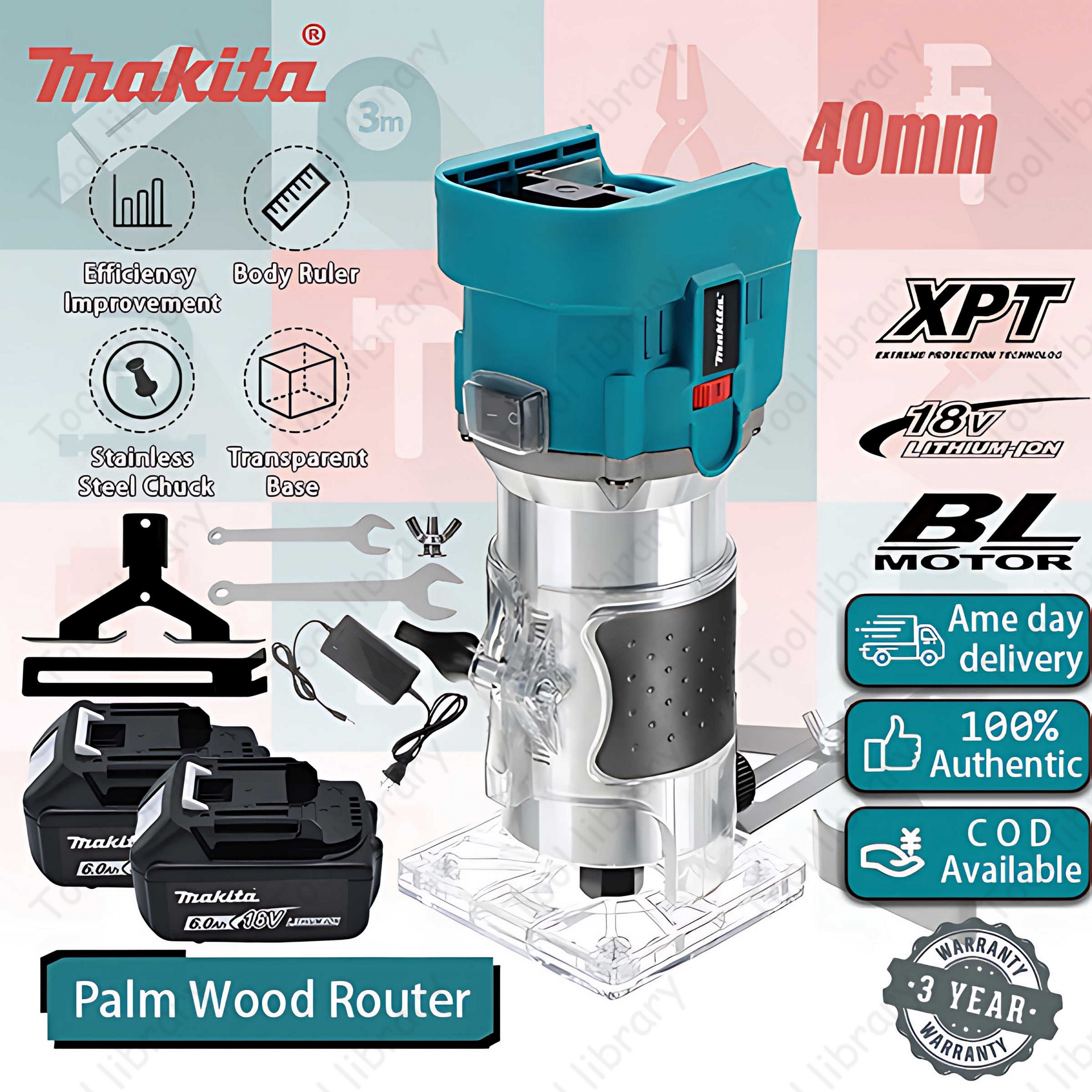 Makita Cordless Palm Wood Router Electric Wood Trimmer Router Power ...