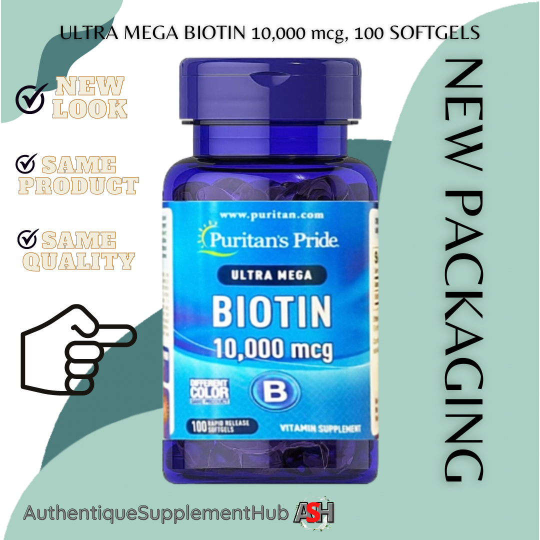 Puritan's Pride Ultra Mega Biotin 10000 mcg 30 or 100 softgels Supports ...