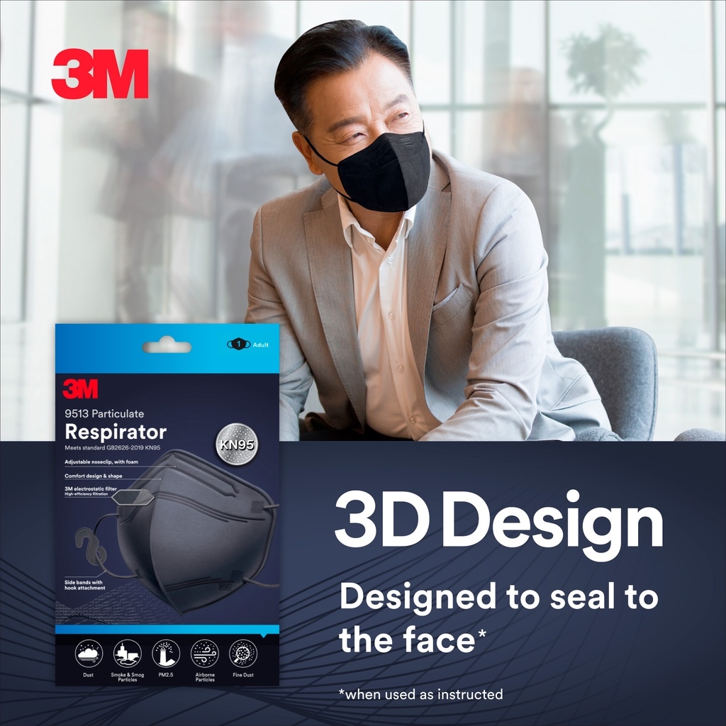 3M KN95 Particulate Respirator 4-Layer Disposable Mask (Black) 1/Pack ...