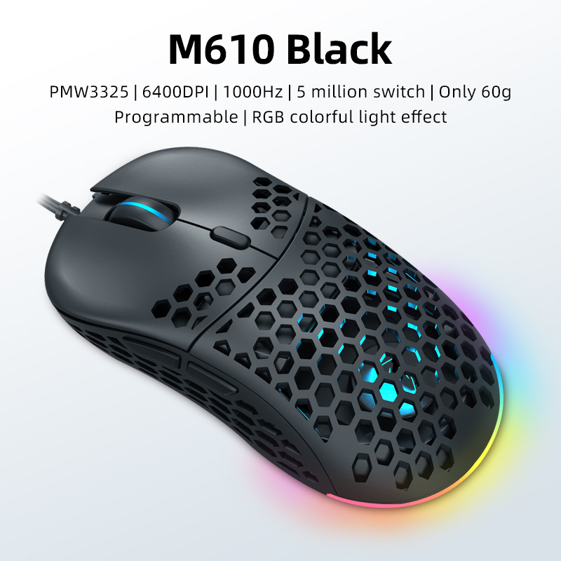 Machenike Gaming Mouse PMW3325 Optical Sensor 60g Light Wired Mice ...