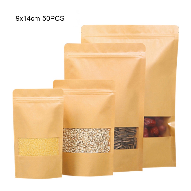 🔥Orfila 50 Pcs Brown Kraft Stand Up Pouch With Zip Lock Plastic Paper ...