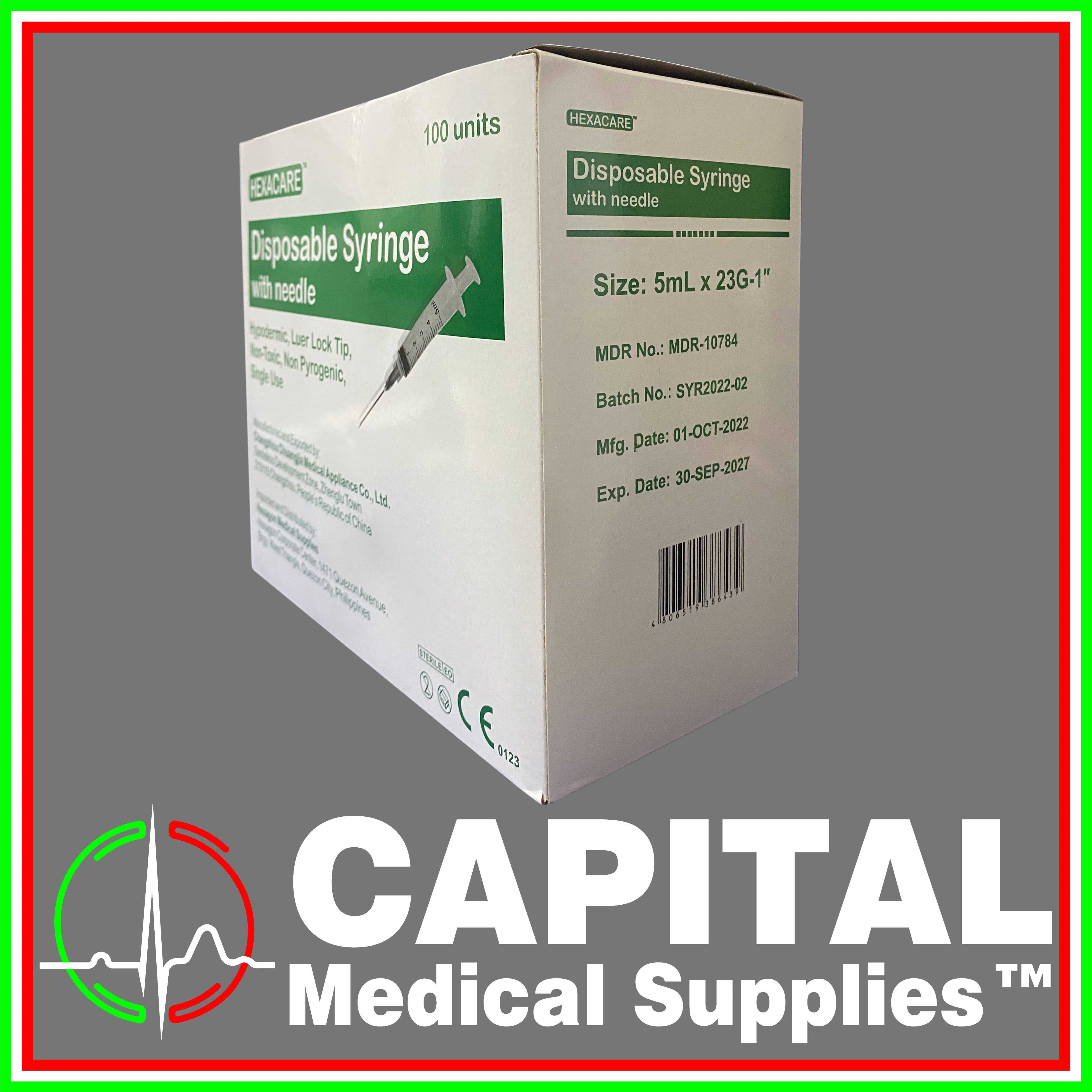 Disposable Syringe With Needle (5cc 23g 1" , 10cc 21g 1 1/2" , 20cc 21g 1 1/2" (Hexacare ...