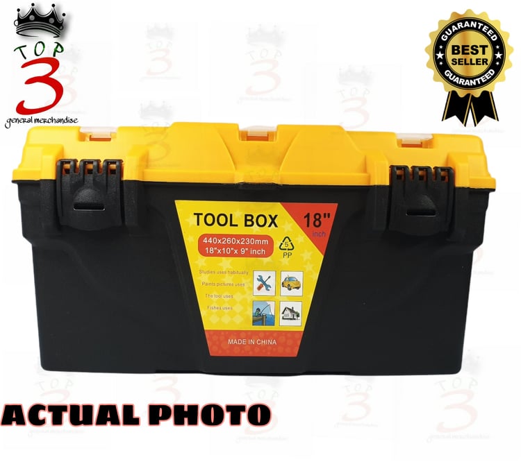 HEAVY DUTY YELLOW TOOL BOX 18" 18X8X8 MADE WITH SUPPLE PLASTIC TOOLS ...