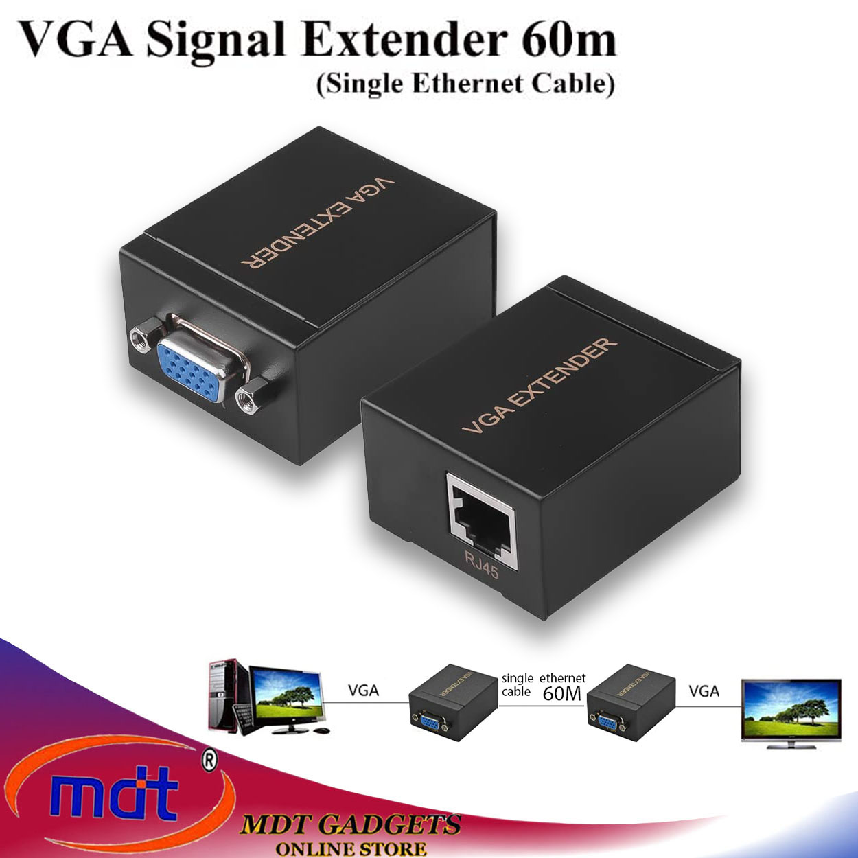 VGA Signal Extender 60M Amplifier Signal RJ45 CAT-5e/6 Ethernet Cable ...